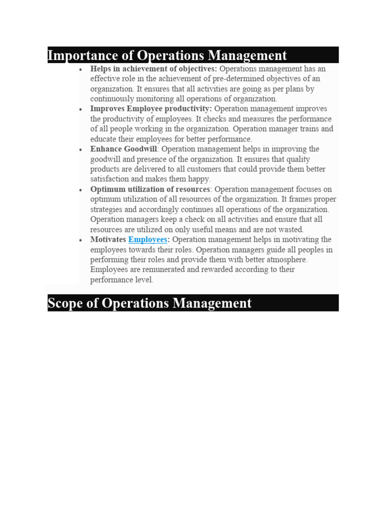 Importance of Operations Management | PDF | Operations Management ...