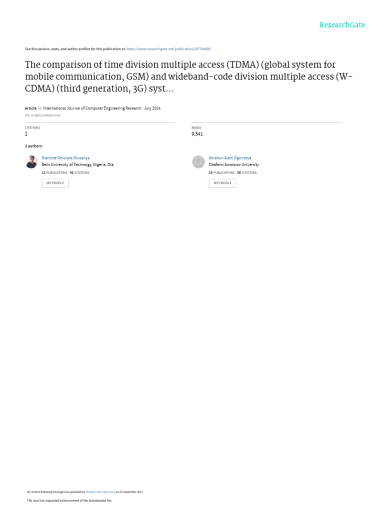 The Comparison of Time Division Multiple Access TD | Download Free PDF | Modulation | Channel ...