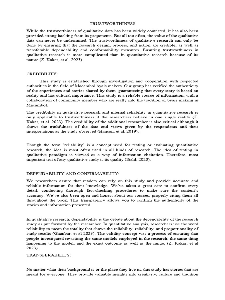 TRUSTWORTHINESS | PDF | Qualitative Research | Credibility