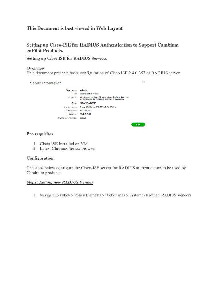 Integration of Cisco - ISE - With - cnPilot-AP's | PDF | Radius | Computer Networking