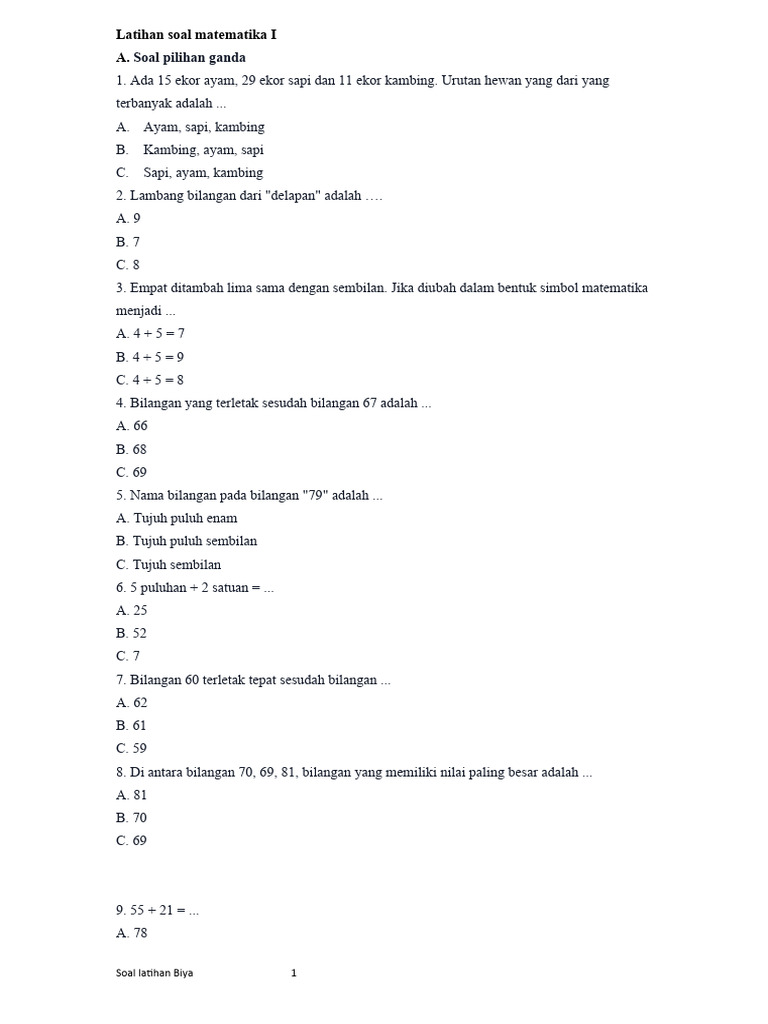 Latihan Soal Biya 1 | PDF | Griya & Taman