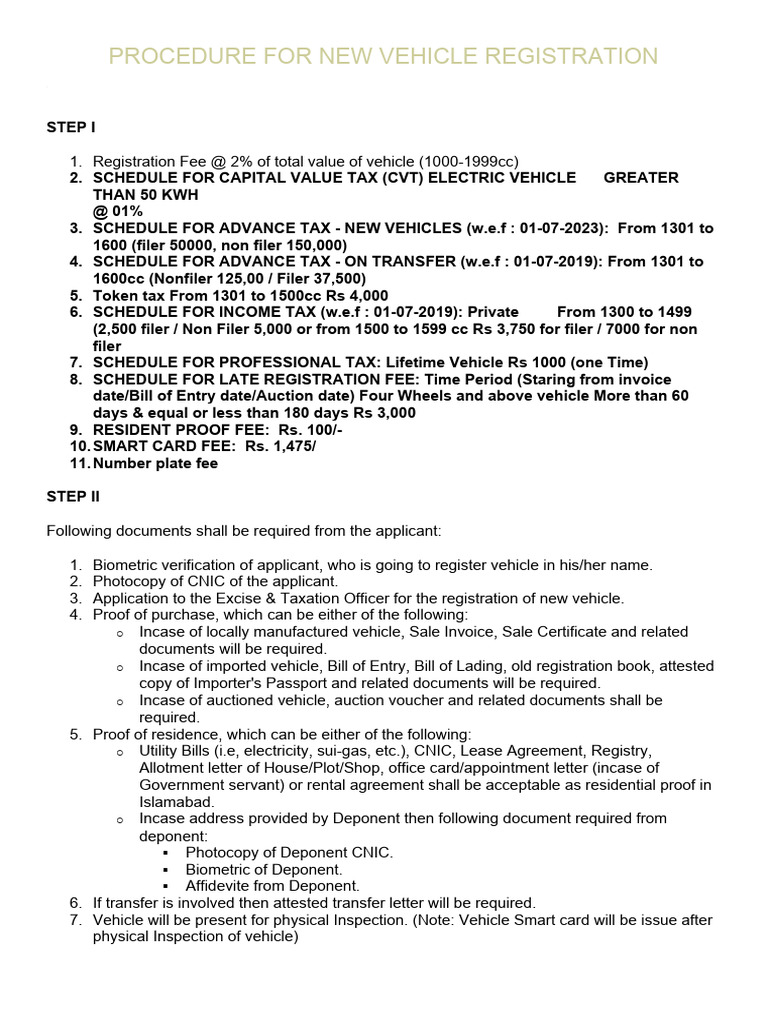 New Vehicle Registration proceedure | PDF | Taxes | Vehicle ...