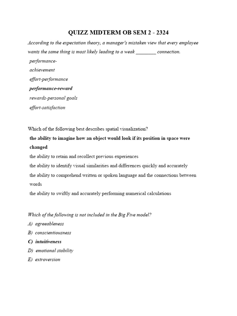 Ob Sem 2 Mid 23 24 | PDF | Job Satisfaction | Emotions