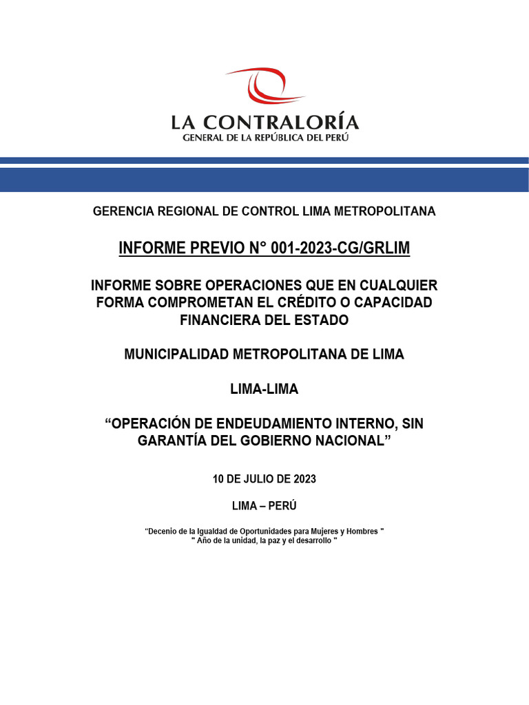 Informe Previo 001 2023 Cg Grlim | PDF | Lima