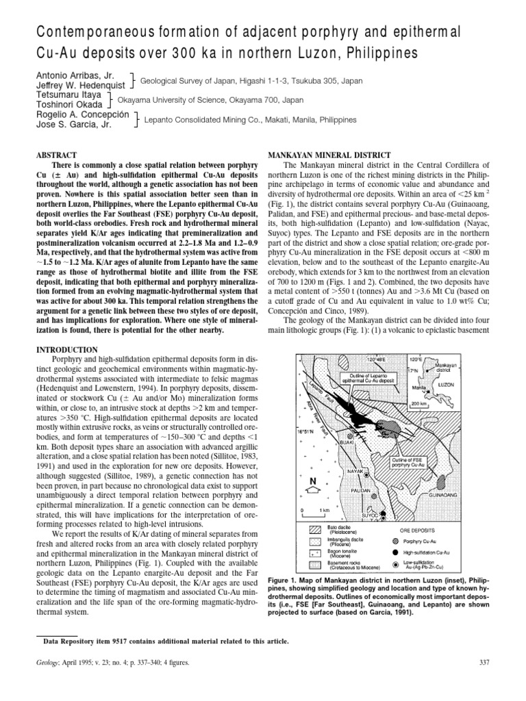 1995 Hedenquist Contemporaneous formation of adjacent porphyry and ...