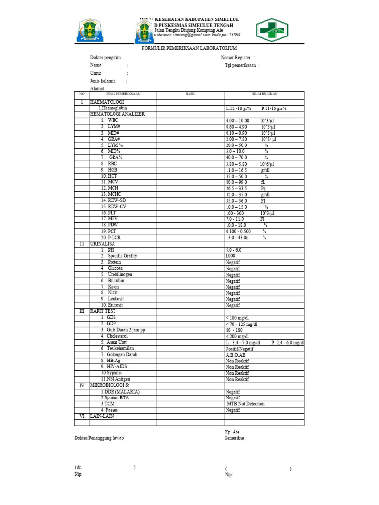 Form Hasil Lab | PDF
