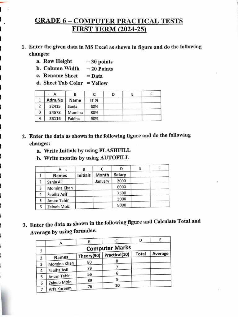 class 6 practicals | PDF