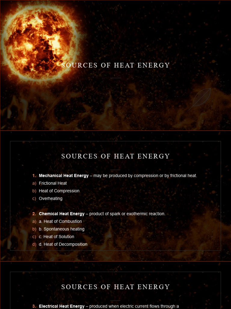 Sources of Heat Energy | PDF | Fires | Combustion