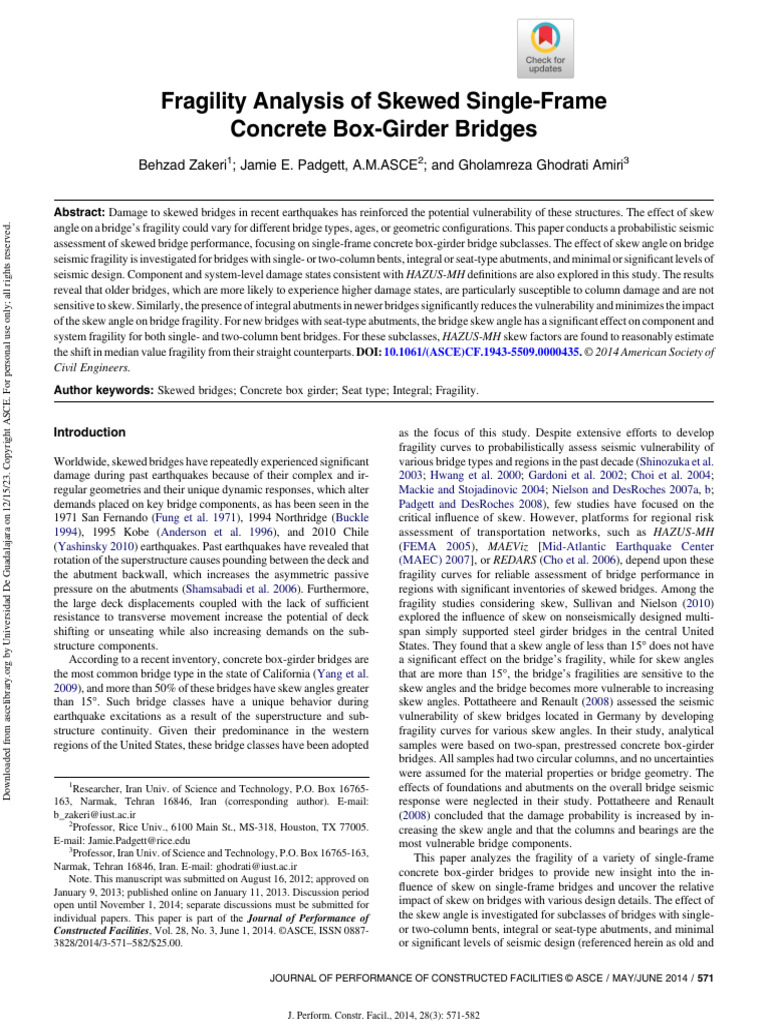 Fragility Analysis of Skewed Single-Frame Concrete Box-Girder Bridges ...