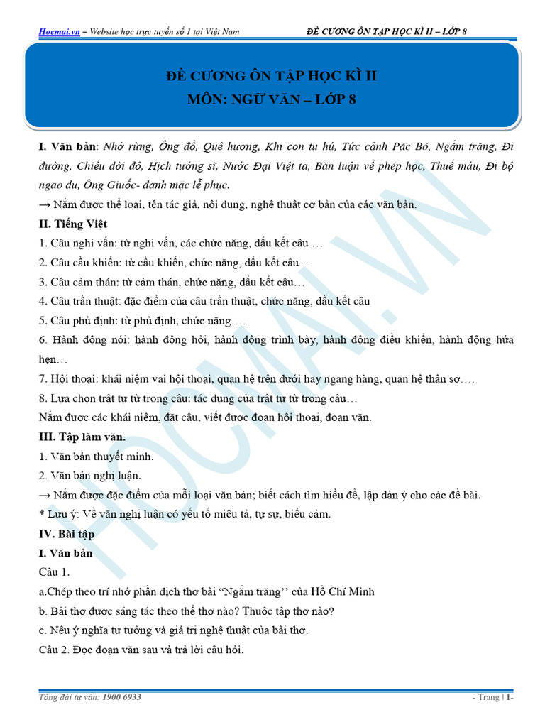 De Cuong On Tap Hoc Ki Ii - Lop 8 | PDF