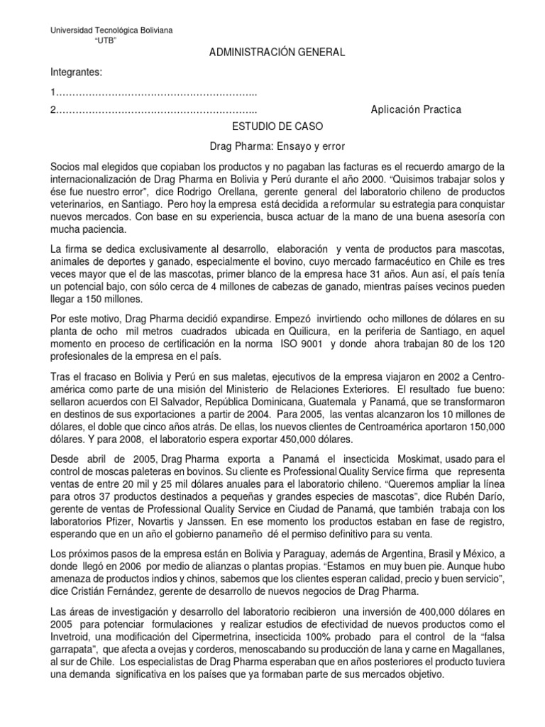 CASO DE ESTUDIO 1 DRAG PHARMA adm. gen. | PDF | Bolivia | Panamá