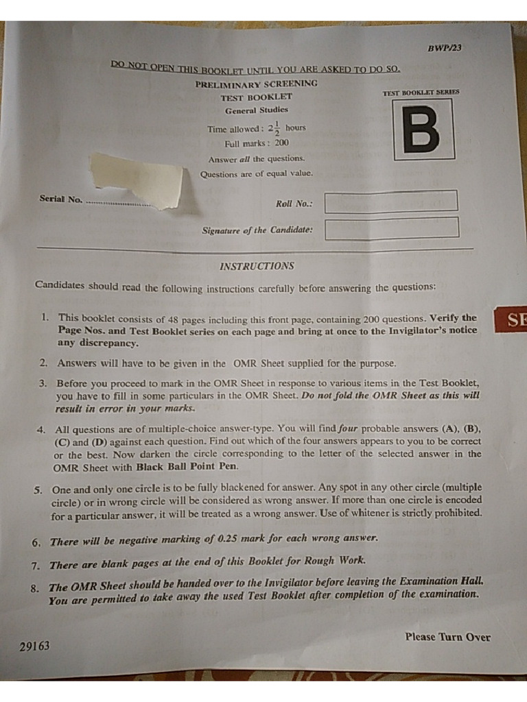 WBCS Preliminary Question Paper 2023 | PDF