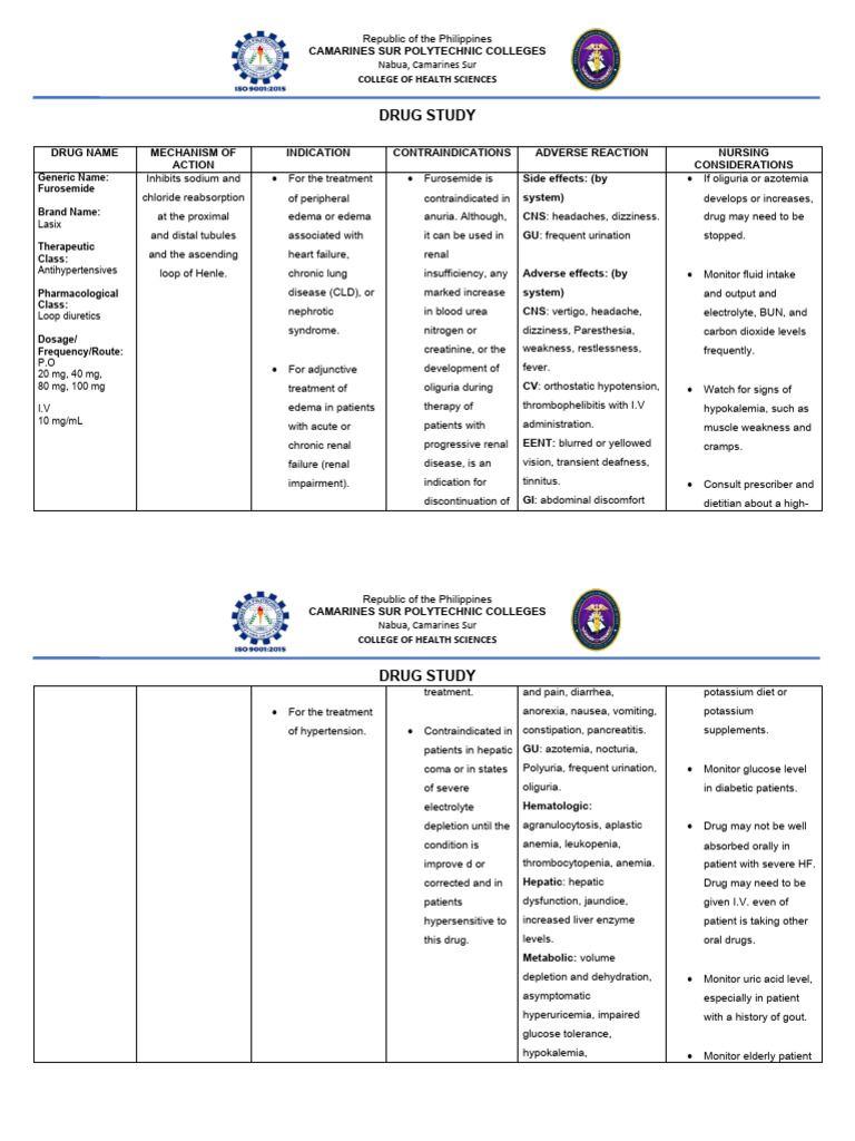 DRUG-STUDY-format | PDF | Medical Specialties | Clinical Medicine