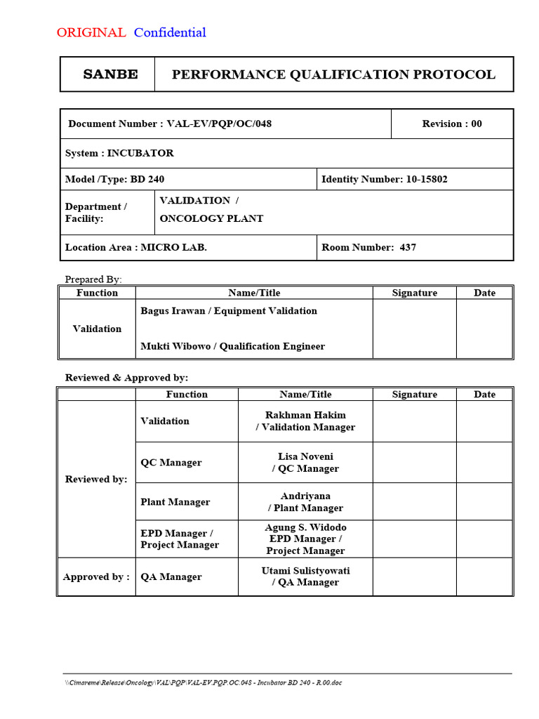 VAL-EV - PQP.OC.048.R00 Incubator | PDF | Verification And Validation