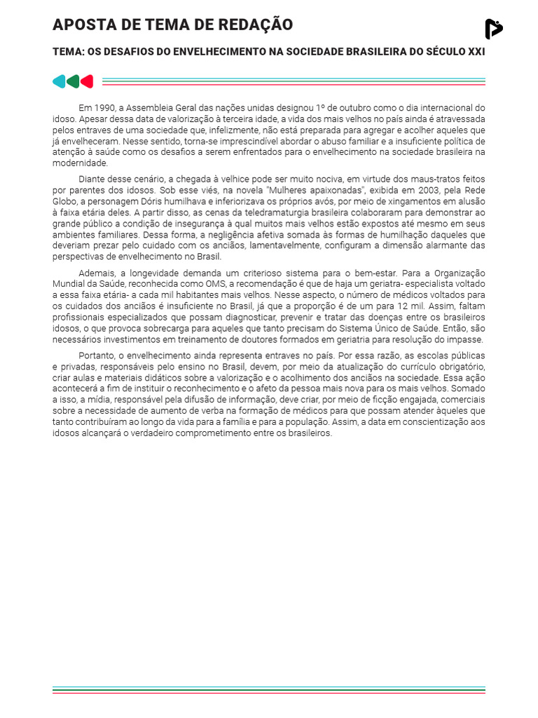 Aposta de Tema de Redacao - Luana Vianna 1 | PDF | Terceira idade | Envelhecimento
