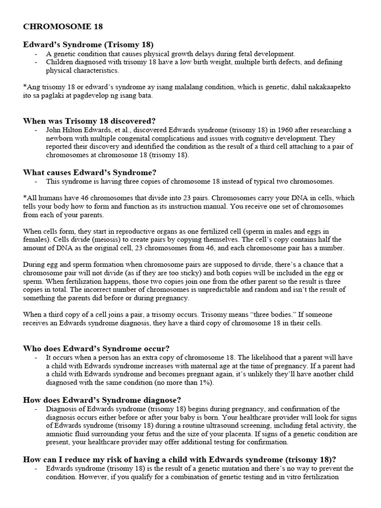 Chromosome 18 - 094757 | PDF | Down Syndrome | Genetic Disorder