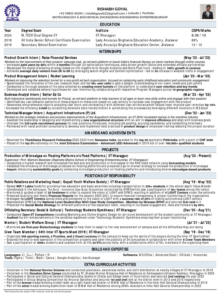 CV - Rishabh Goyal | PDF | Educational Technology | Analytics