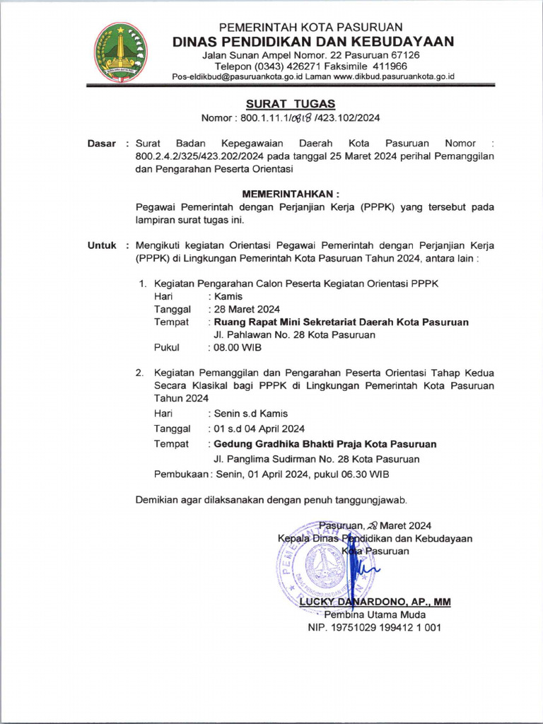 Surat Tugas Orientasi Pppk Nur Pdf