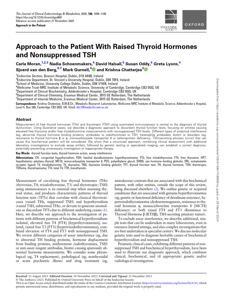 Approach To The Patient With Raised Thyroid Hormones and Nonsuppressed TSH | Download Free PDF ...