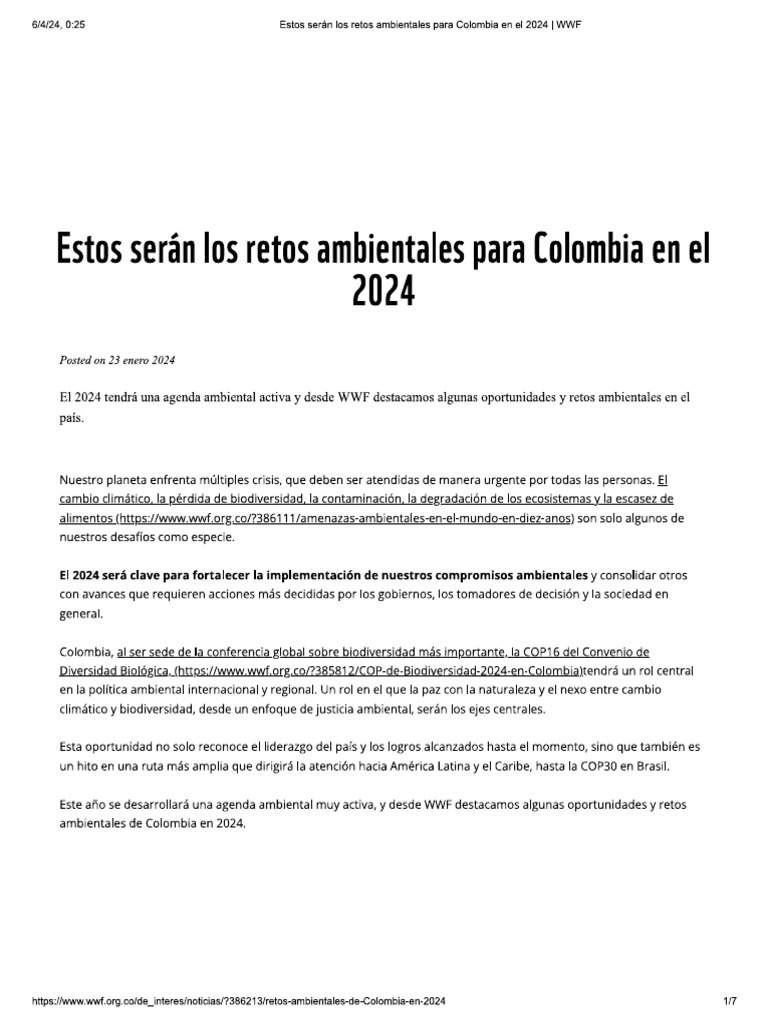 Estos Serán Los Retos Ambientales para Colombia en El | PDF