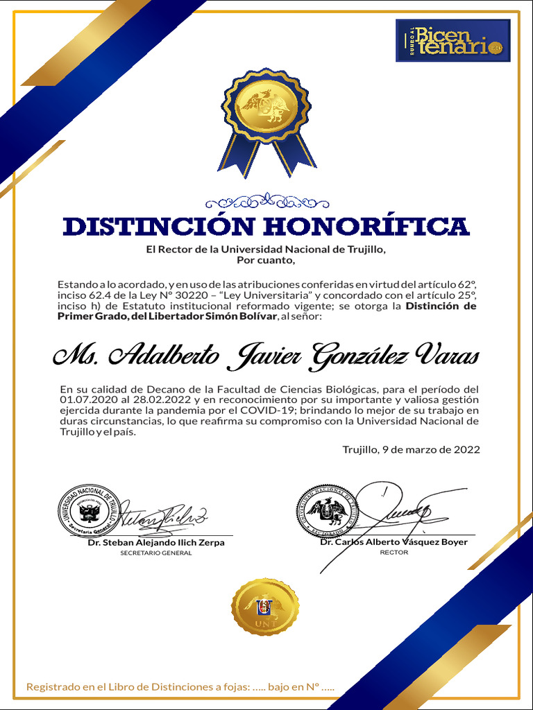 Distinción Honorífica | PDF | Doctorado | Academia