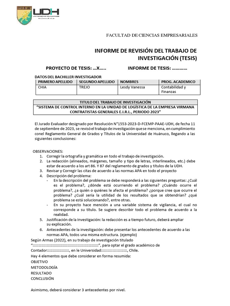INFORME DE REVISIÓN DE PROYECTO | PDF