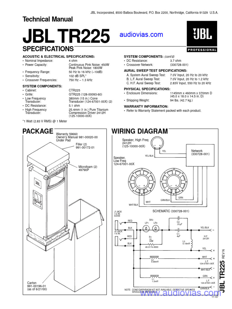 JBL tr225 Manual de Servicio | PDF | Loudspeaker | Hearing