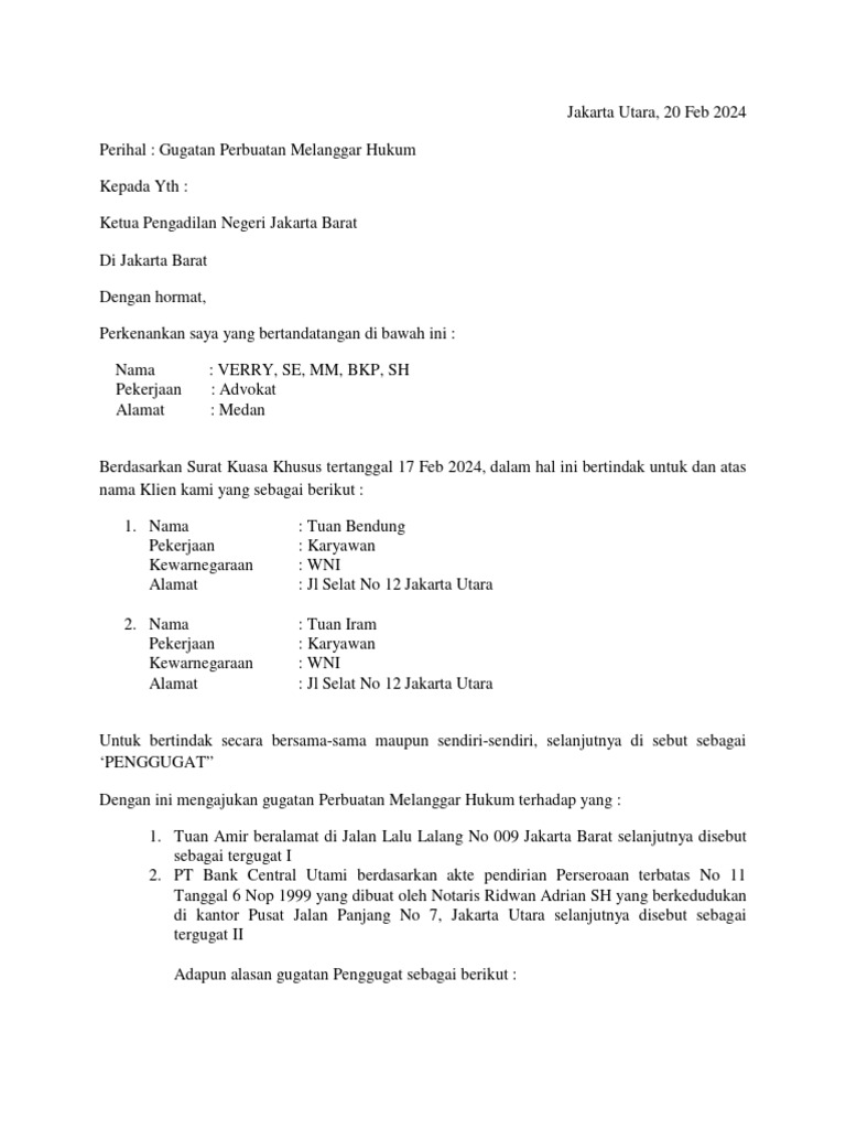 Surat Gugatan PMH | PDF