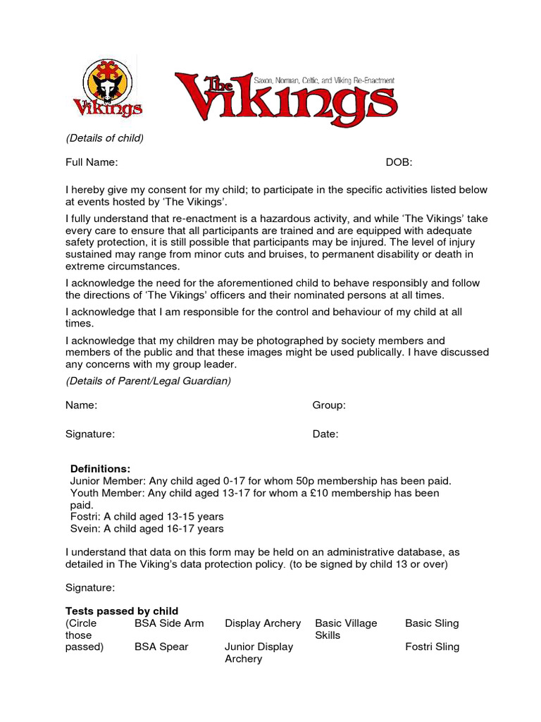Junior Activity Consent Form July 2022 | PDF