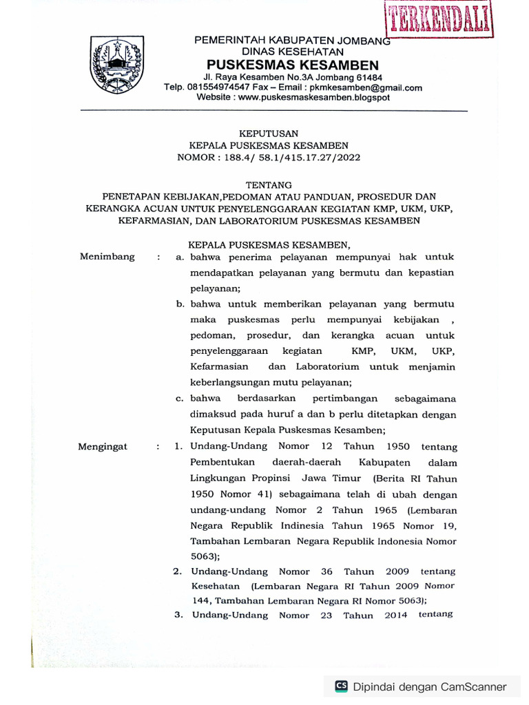 SK Penetapan Kebijakan, Pedoman Atau Panduan, Prosedur Kerangka Acuan Untuk Penyelenggaraan ...