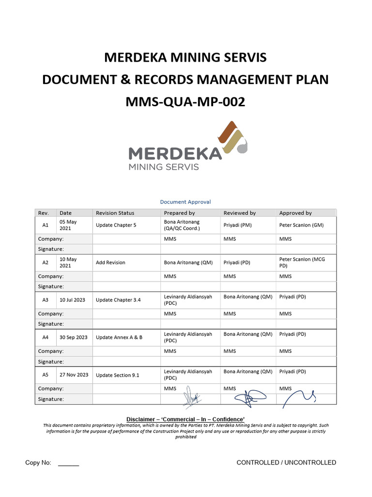 MMS-QUA-MP-002 - A5 - Document Management Plan | PDF | Records ...