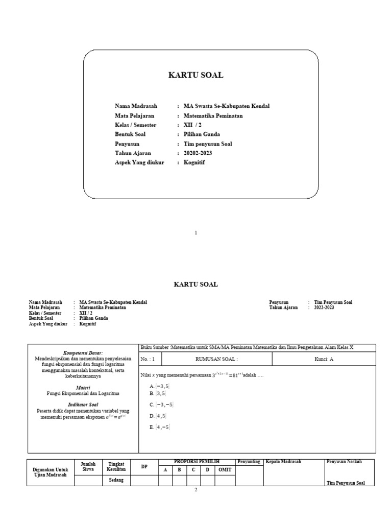 Kartu Soal Um Utama MTK Minat Utama | PDF