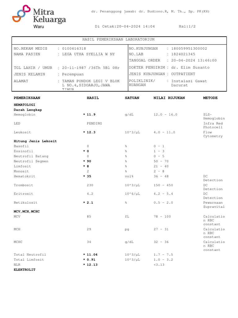 Hasil Pemeriksaan Neutrofil dan Limfosit | PDF