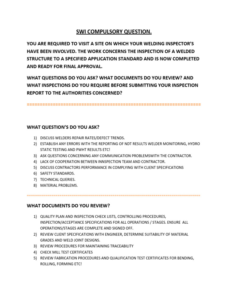 Swi Compulsory Question | PDF | Nondestructive Testing | Specification ...