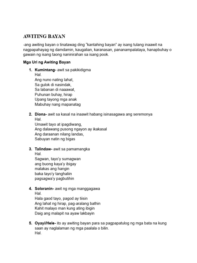 Awiting Bayan-Aralin | PDF