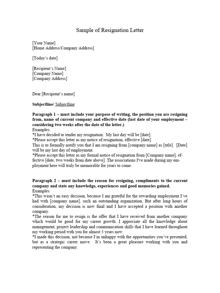 Resignation Letter Template Guide | PDF | Finance & Money Management