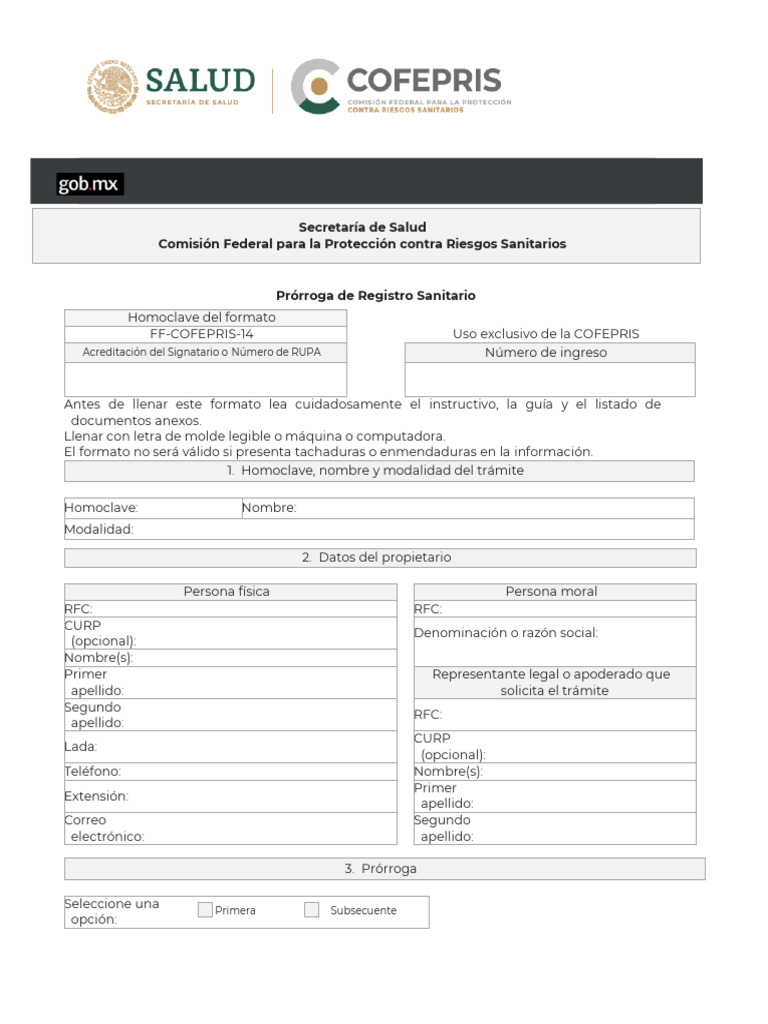 Formato Prorroga Registro Sanitario | PDF