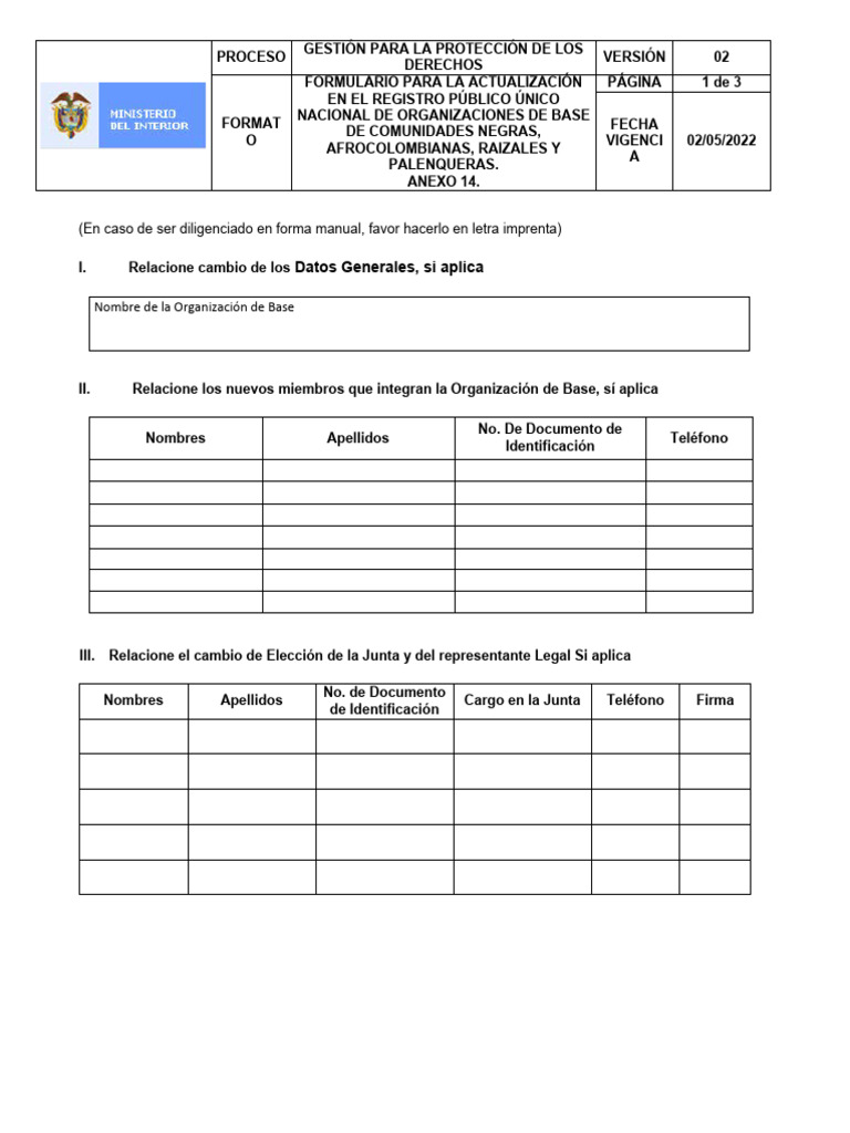 Anexo 14. Formulario Actualizacion Registro Publico Unico ... Anexo 14. Formulario Actualizacion Registro Publico Unico ...