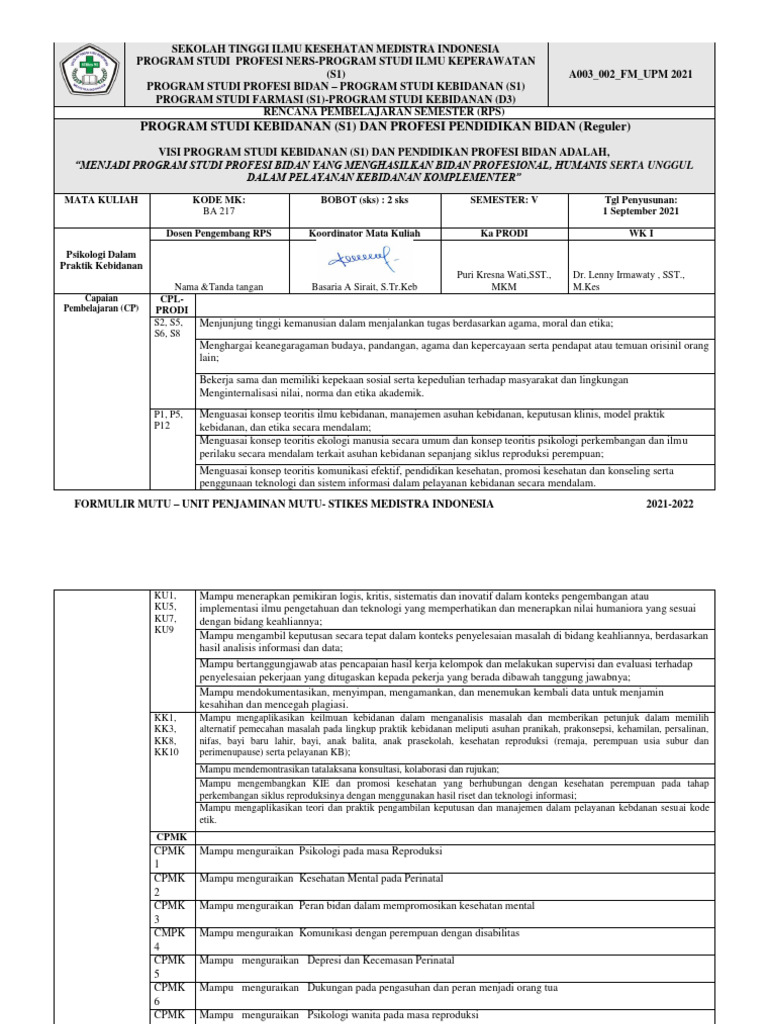 Rps Psikologi Reguler | PDF | Karier & Perkembangan
