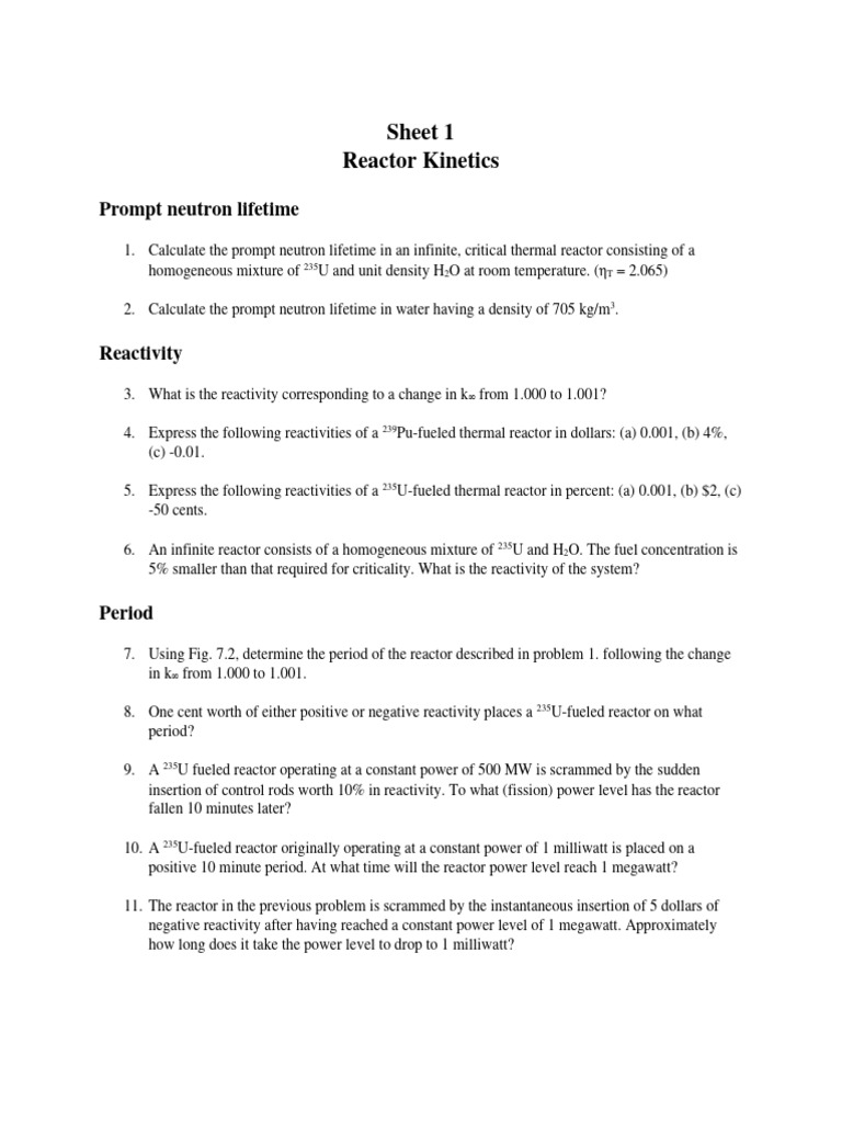 Sheet 1 & Assignment 1 | PDF | Nuclear Reactor | Nuclear Power Stations