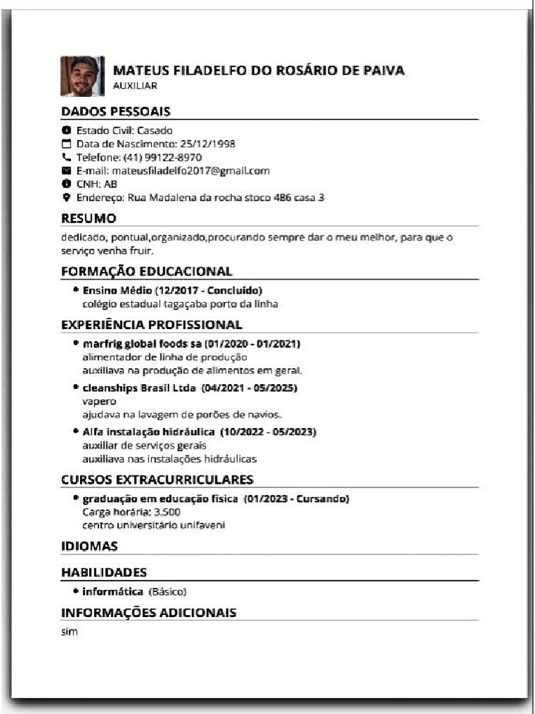 Currículo Mateus | PDF