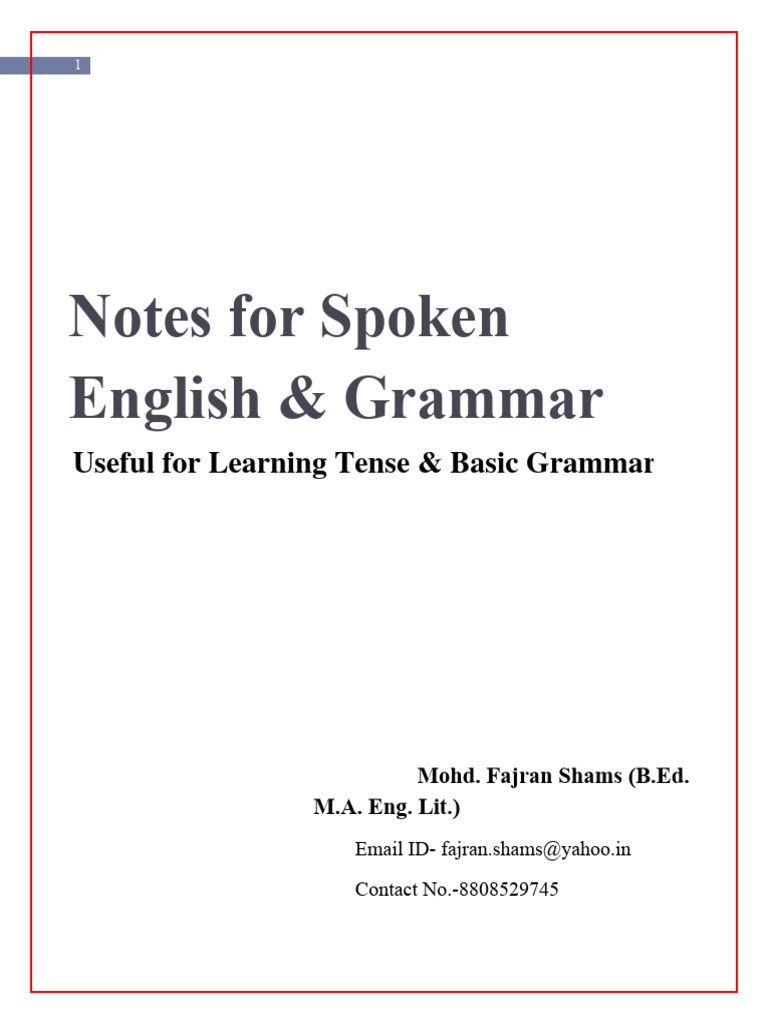 Complete Notes On Grammar and Spoken English | PDF