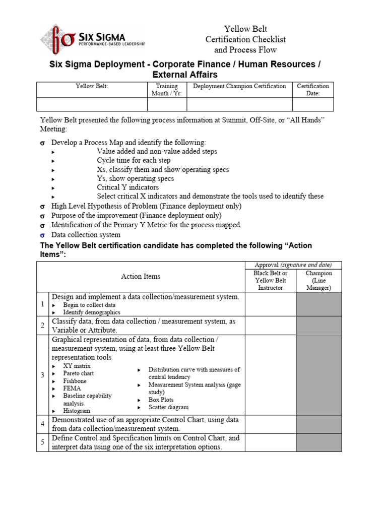 Yellow Belt certification checklist and flow | PDF