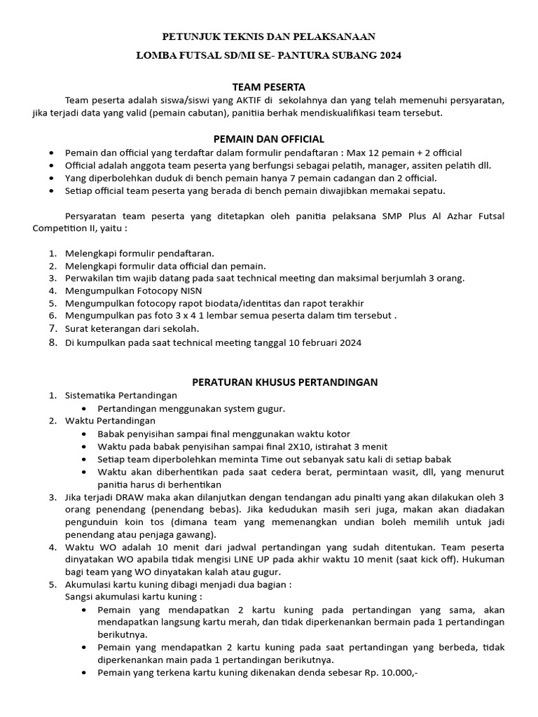 PETUNJUK TEKNIS DAN PELAKSANAAN Turnamen Futsal | PDF PETUNJUK TEKNIS DAN PELAKSANAAN Turnamen Futsal | PDF