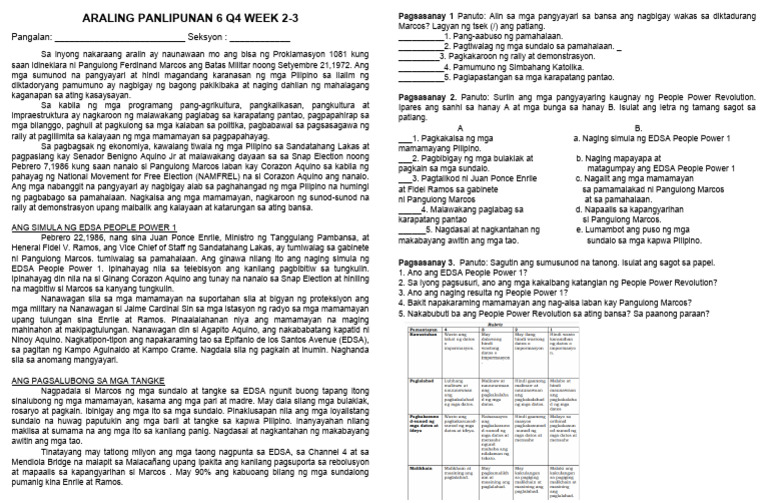 Quarter 4 week 2-3 AP6 Module worksheet | PDF