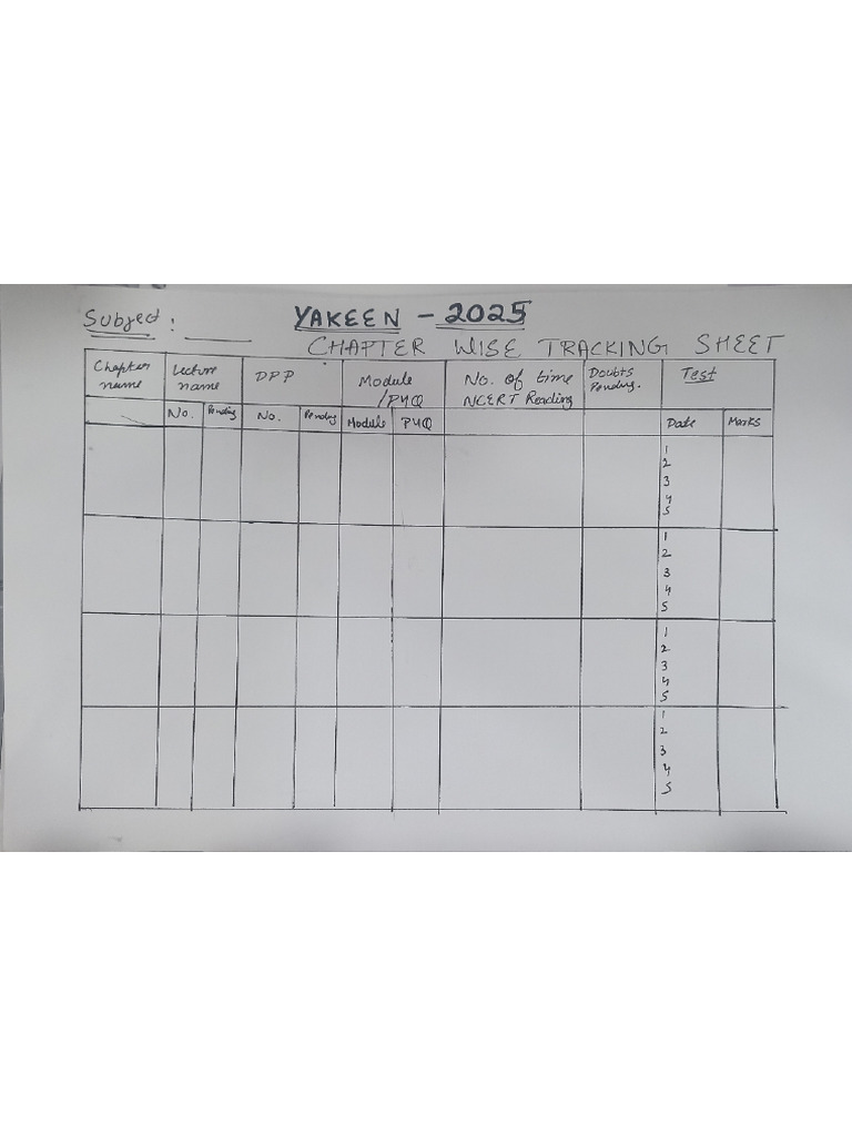 chapterwise tracking sheet | PDF