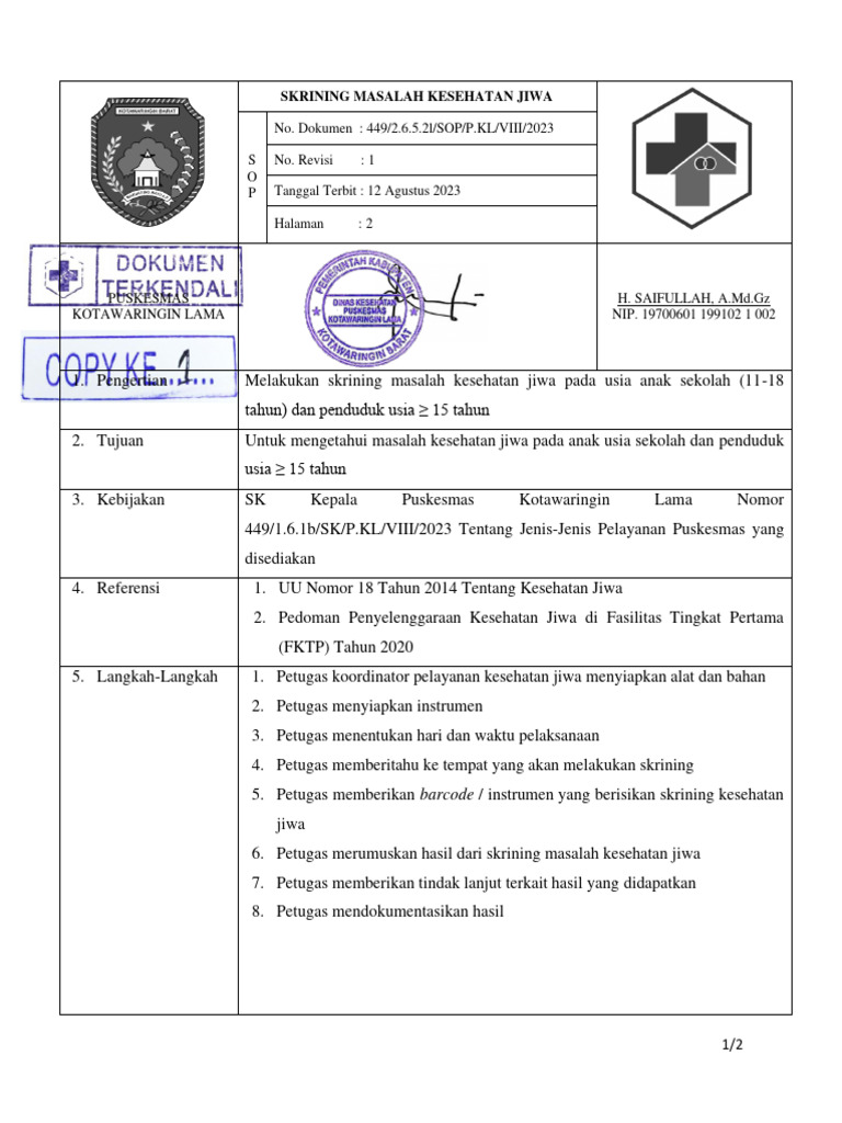 Sop Keswa-Skrining Keswa New | PDF