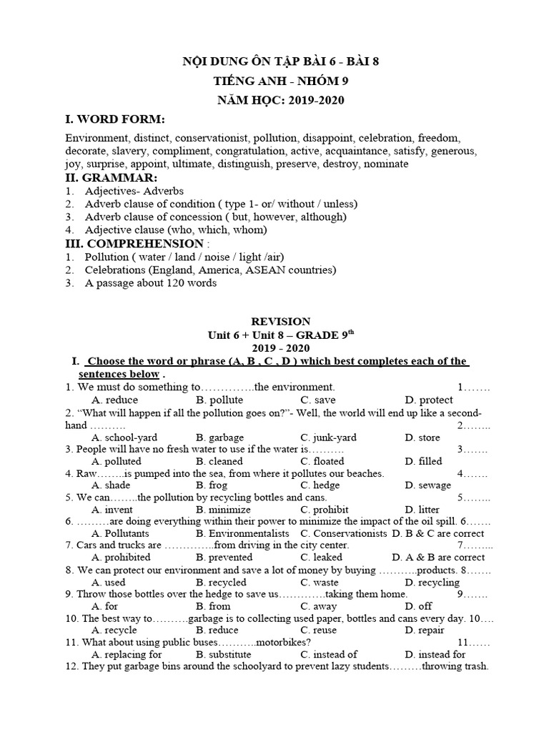 (123doc) - Noi-Dung-On-Tap-Kt1t-Mon-Anh-Van-K9-Tuan-27 | PDF | Recycling | Air Pollution