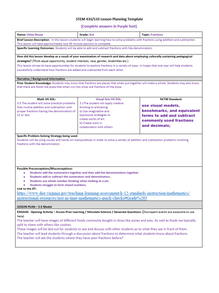Chloe Rouze Math 5e Final Lesson Plan | Download Free PDF | Learning ...