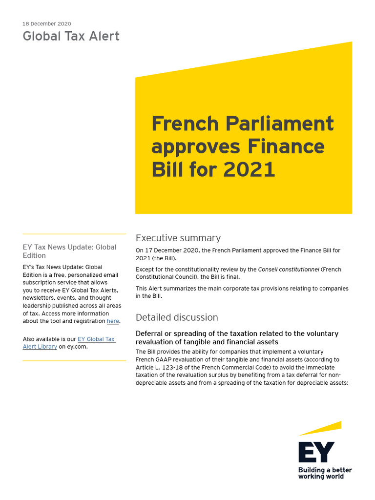 Ey French Parliament Approves Finance Bill For 2021 | PDF | Taxes | Tax ...